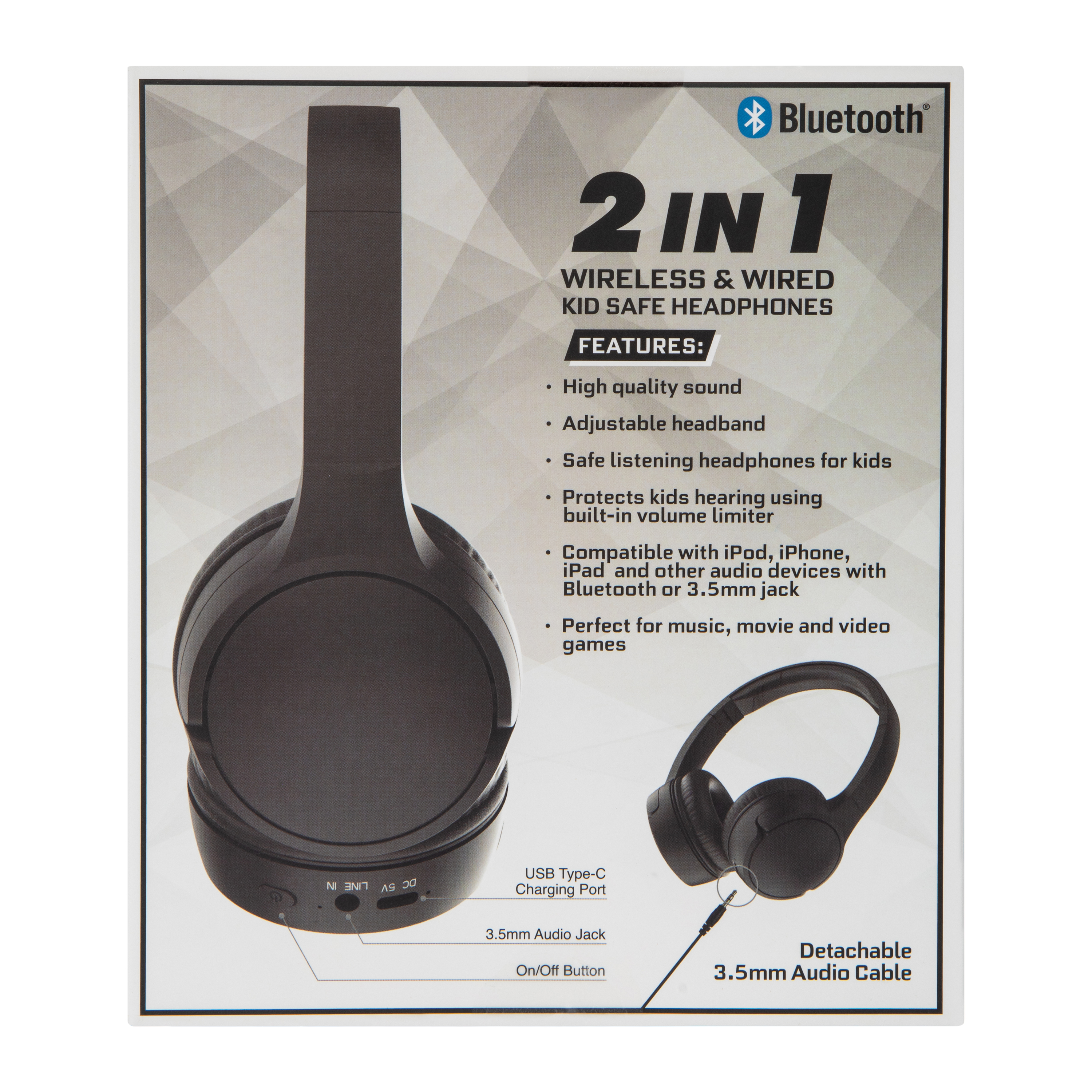 2-in-1 wireless & wired bluetooth® kid-safe headphones with 2-in-1 wireless & wired bluetooth® kid-safe headphones with