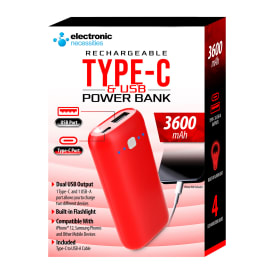 Dual Port USB & USB-C Power Bank 3600mAh With Flashlight | Five Below