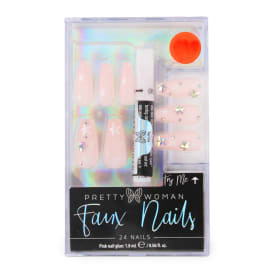 pretty woman faux nails set - pink with silver stars | Five Below