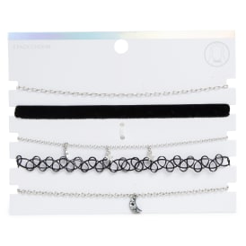 silver moon & star choker necklaces 5-piece set | Five Below