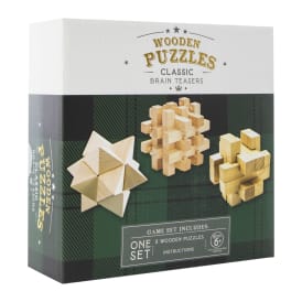 wooden 3D puzzles classic brain teasers set 3-count | Five Below