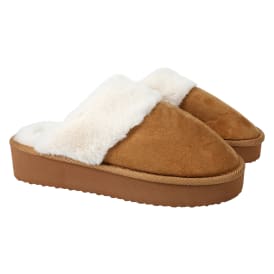ladies brown faux suede scuff slippers | Five Below